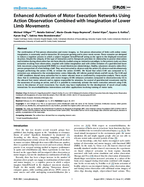 (PDF) Enhanced activation of motor execution networks using action observation combined with ...