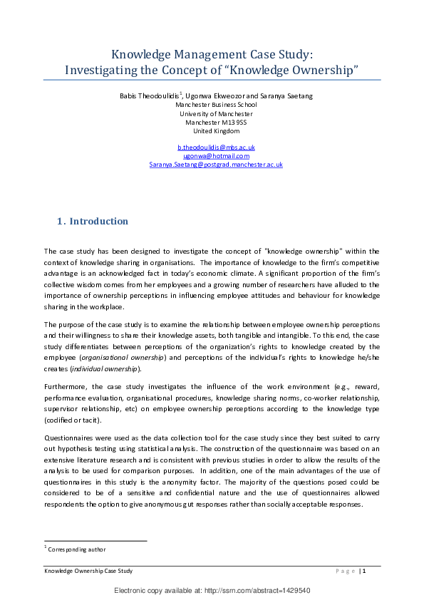 (PDF) Knowledge Management Case Study: Investigating the Concept of 'Knowledge Ownership