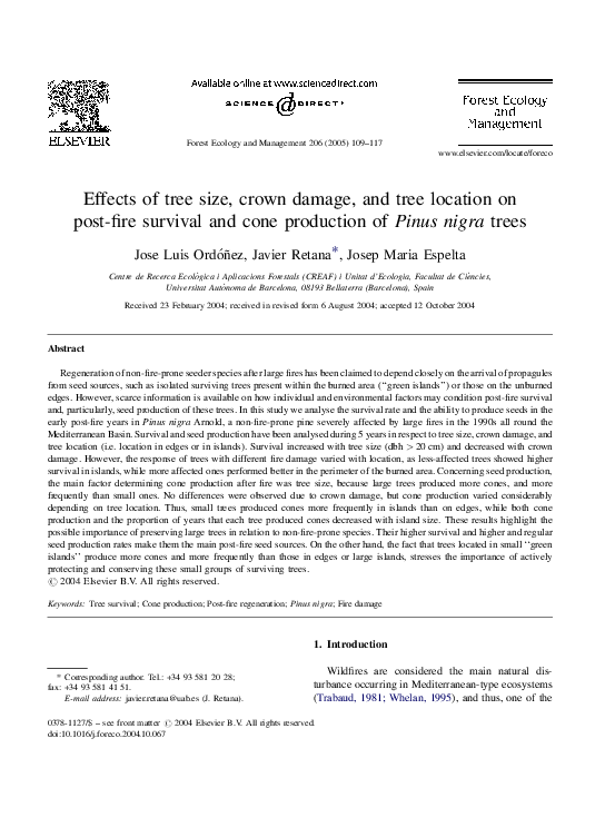 (PDF) Effects of tree size, crown damage, and tree location on post ...