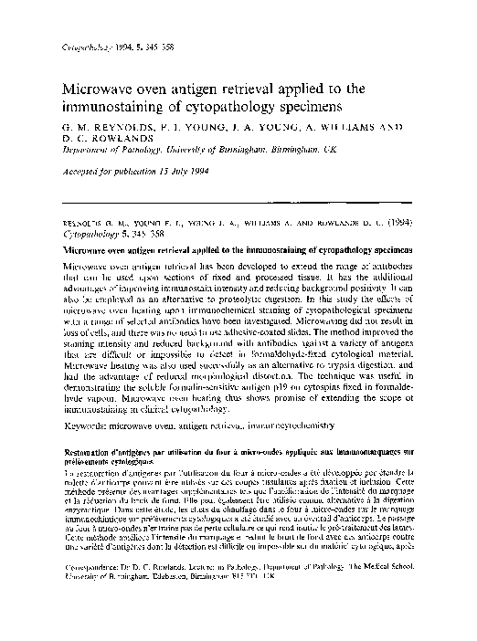 (PDF) Microwave Antigen Retrieval in Cytopathology