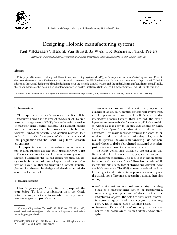 (PDF) Designing Holonic manufacturing systems