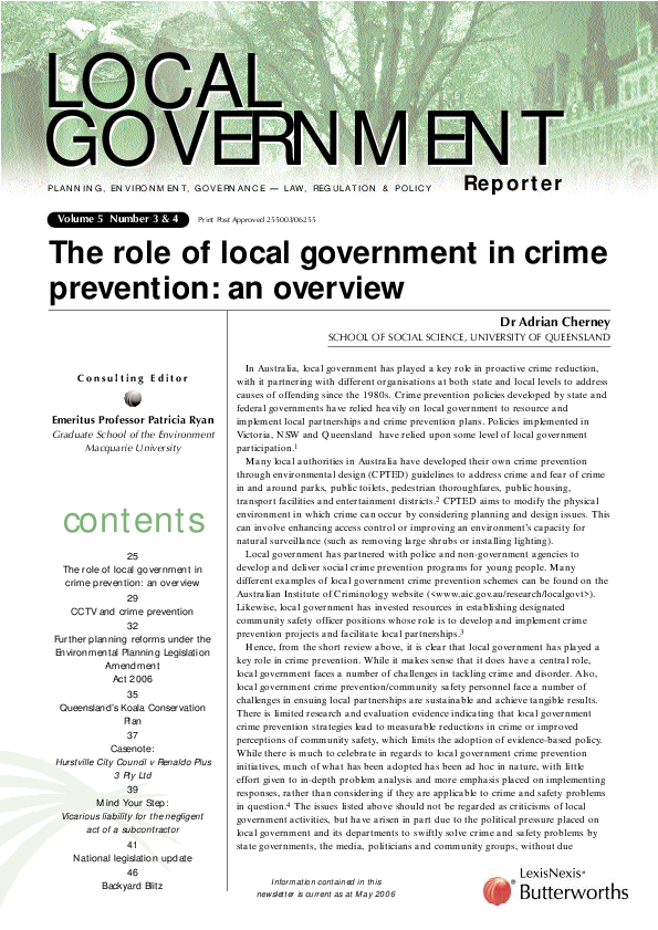 (PDF) The Role of Local Government in Crime Prevention: An Overview