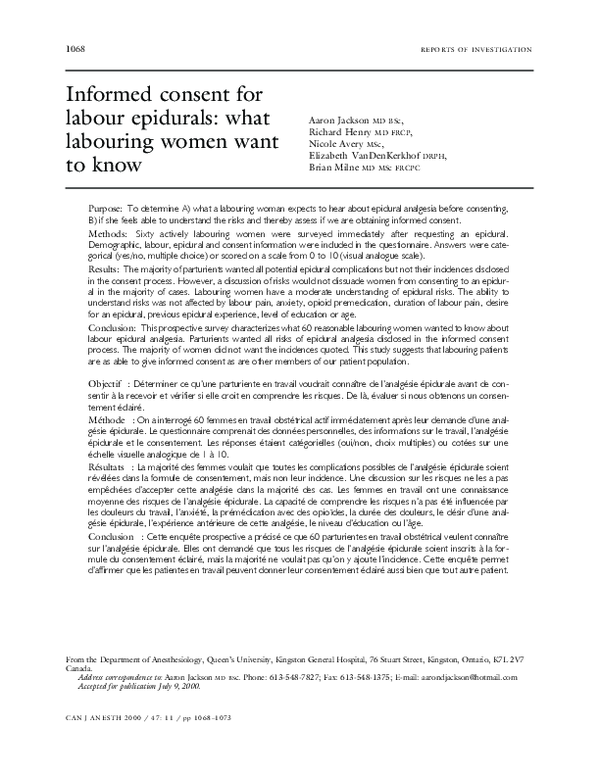 (PDF) Informed consent for labour epidurals: what labouring women want ...