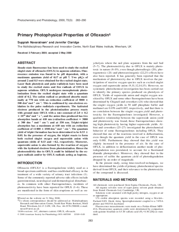 (PDF) Primary Photophysical Properties of Ofloxacin