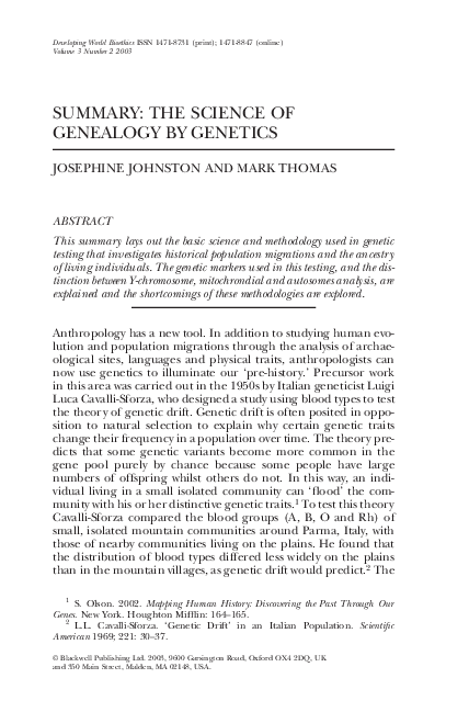 (PDF) Summary: The Science of Genealogy by Genetics