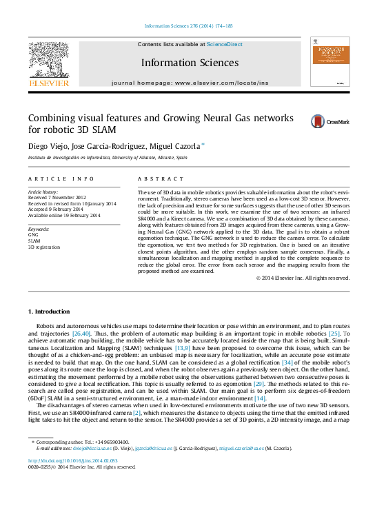 Pdf Combining Visual Features And Growing Neural Gas Networks For Robotic 3d Slam