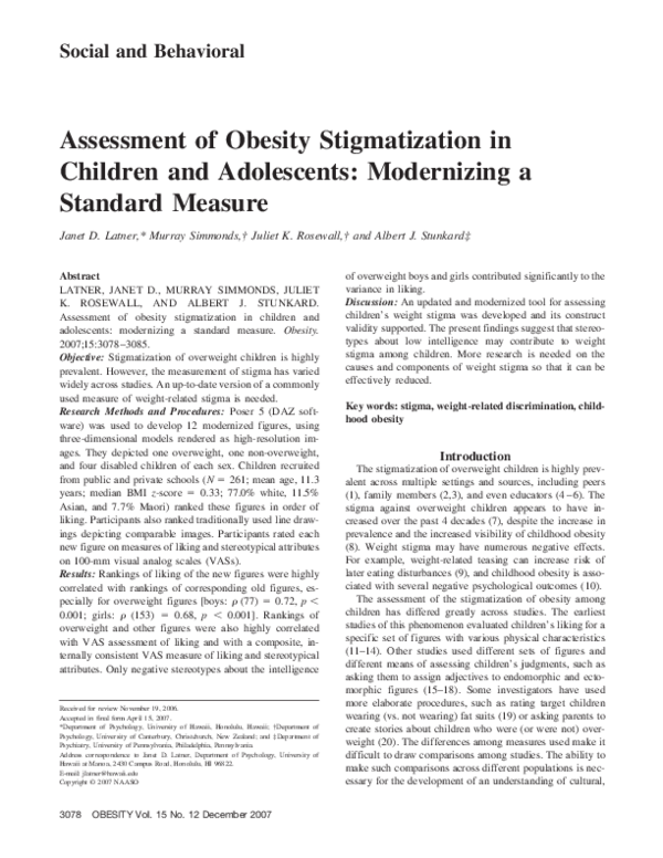 (PDF) Assessment of Obesity Stigmatization in Children and Adolescents ...