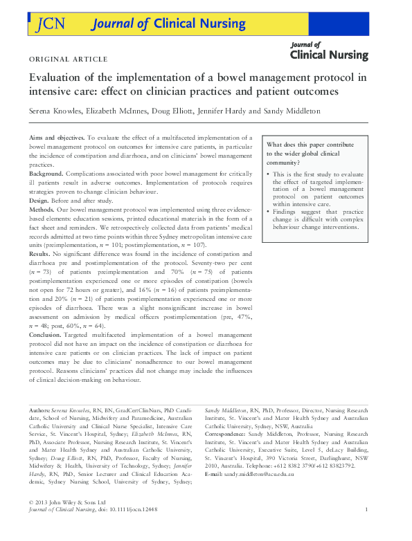 (PDF) Evaluation of the implementation of a bowel management protocol ...