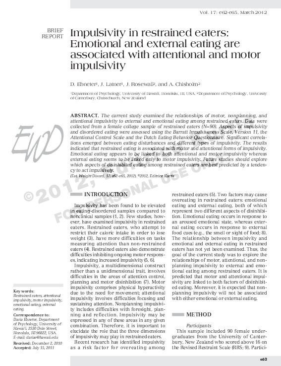 (PDF) Impulsivity in restrained eaters: Emotional and external eating ...