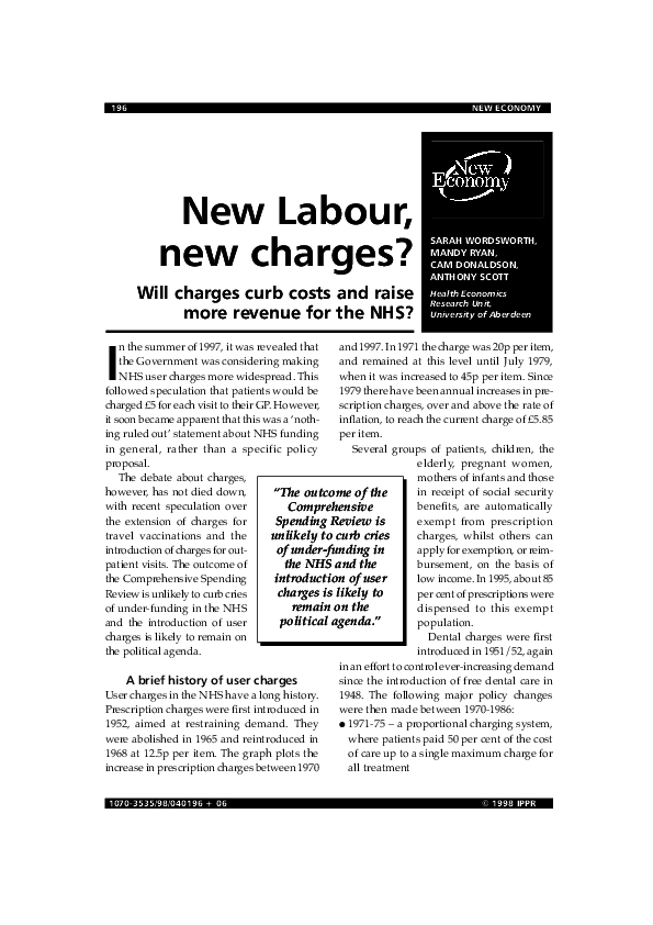 (PDF) New Labour, New Charges?