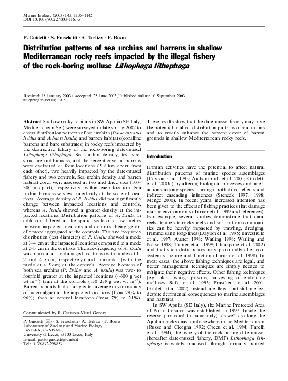 (PDF) Distribution patterns of sea urchins and barrens in shallow ...