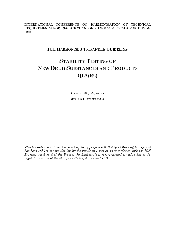 (PDF) ICH HARMONISED TRIPARTITE GUIDELINE STABILITY TESTING OF NEW DRUG ...