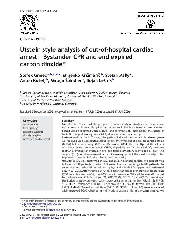 (PDF) Utstein style analysis of out-of-hospital cardiac arrest ...