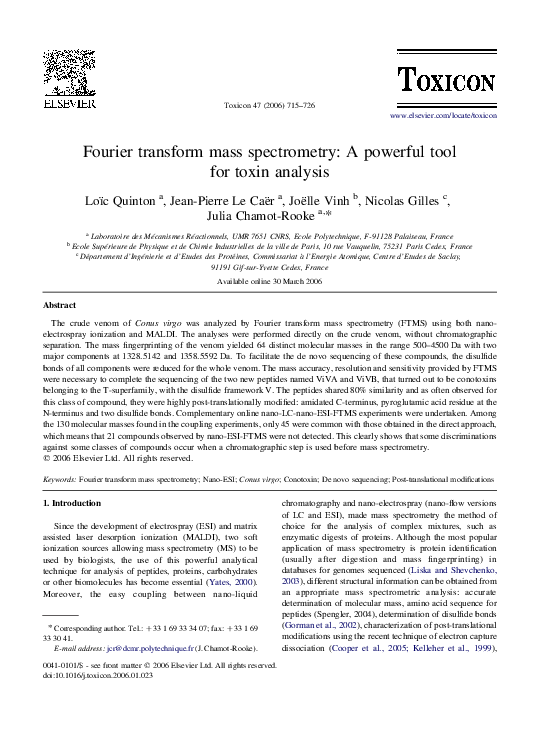 (PDF) Fourier transform mass spectrometry: A powerful tool for toxin ... (PDF) Fourier transform mass spectrometry: A powerful tool for toxin ...