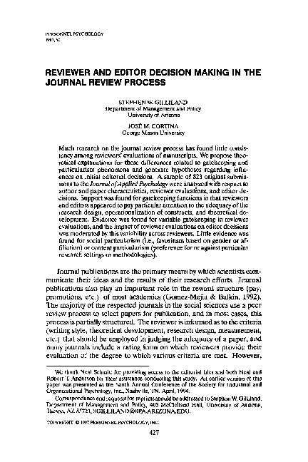 (PDF) REVIEWER AND EDITOR DECISION MAKING IN THE JOURNAL REVIEW PROCESS