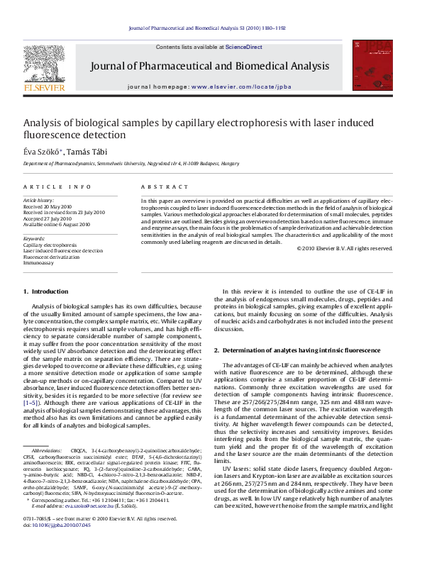 (PDF) Analysis of biological samples by capillary electrophoresis with ...
