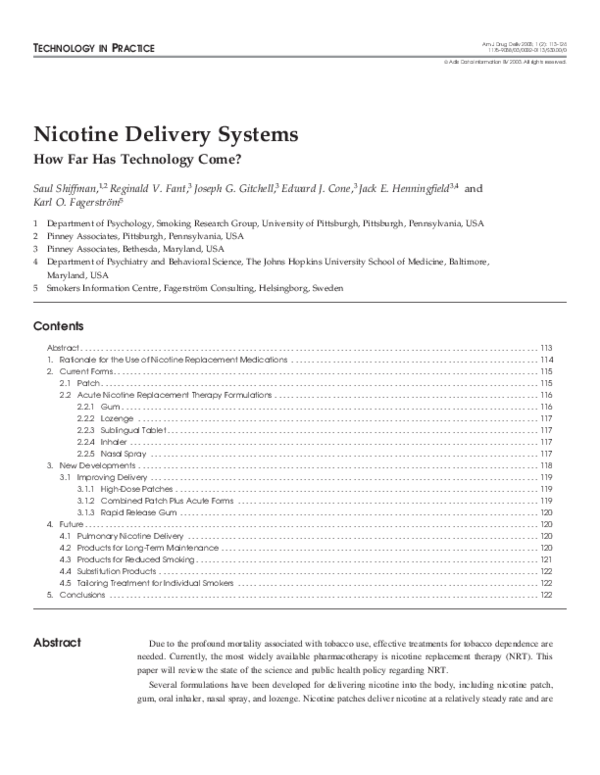 (PDF) Nicotine Delivery Systems