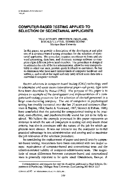 (PDF) COMPUTER-BASED TESTING APPLIED TO SELECTION OF SECRETARIAL APPLICANTS