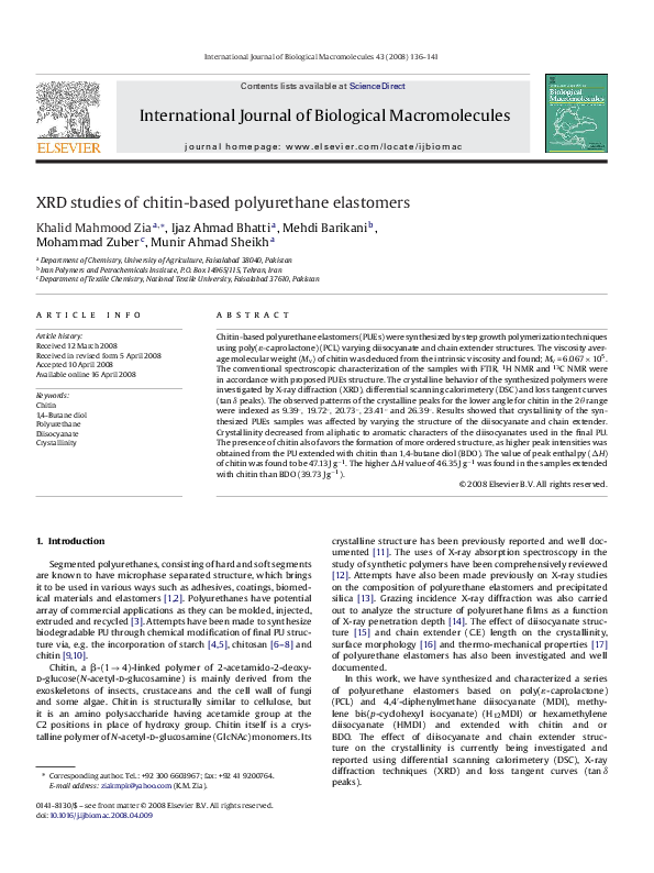 (PDF) XRD studies of chitin-based polyurethane elastomers