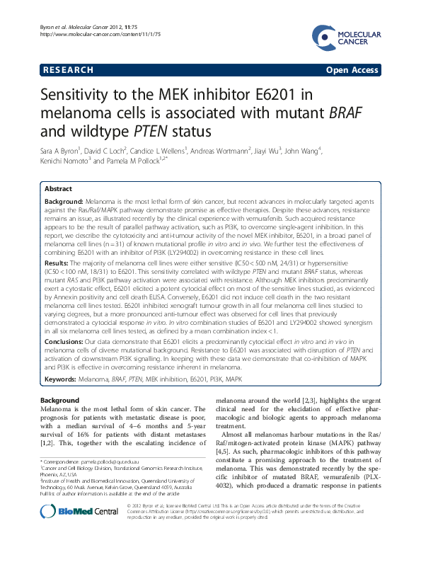 (PDF) Sensitivity to the MEK inhibitor E6201 in melanoma cells is ...