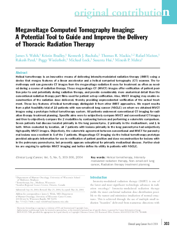 (PDF) Megavoltage Computed Tomography Imaging: A Potential Tool to ...