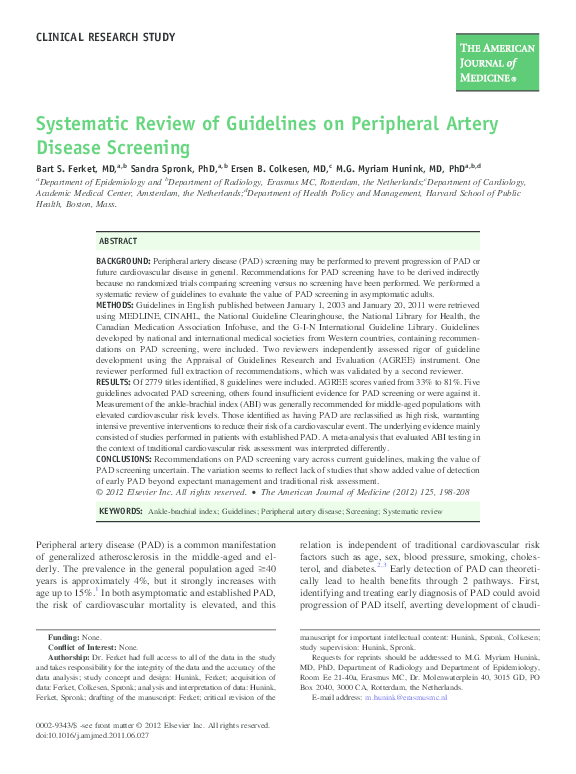(PDF) Systematic Review of Guidelines on Peripheral Artery Disease ...