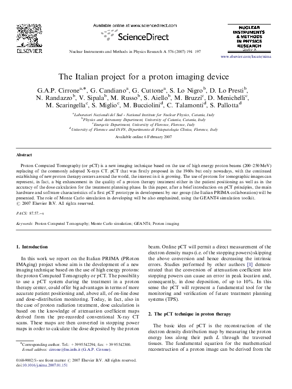(PDF) The Italian project for a proton imaging device