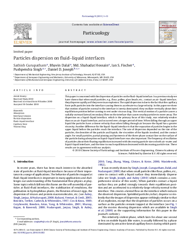 (PDF) Particles dispersion on fluid–liquid interfaces