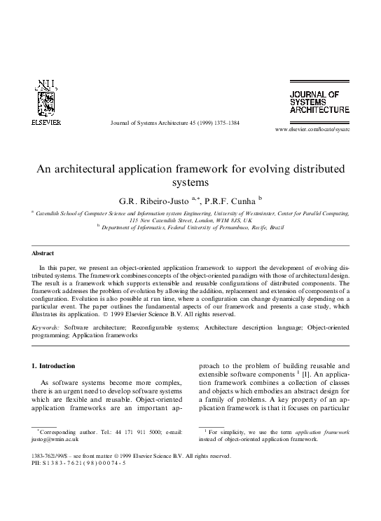 Pdf An Architectural Application Framework For Evolving Distributed Systems