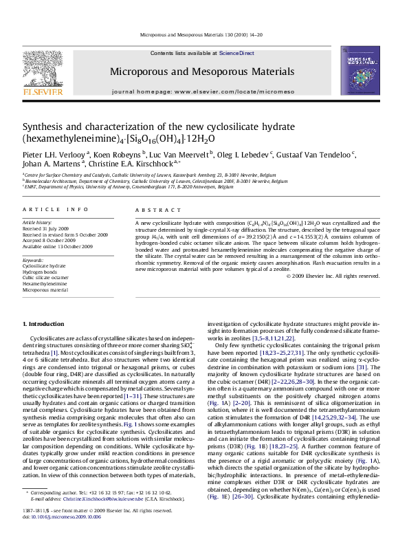 (PDF) Synthesis and characterization of the new cyclosilicate hydrate ...