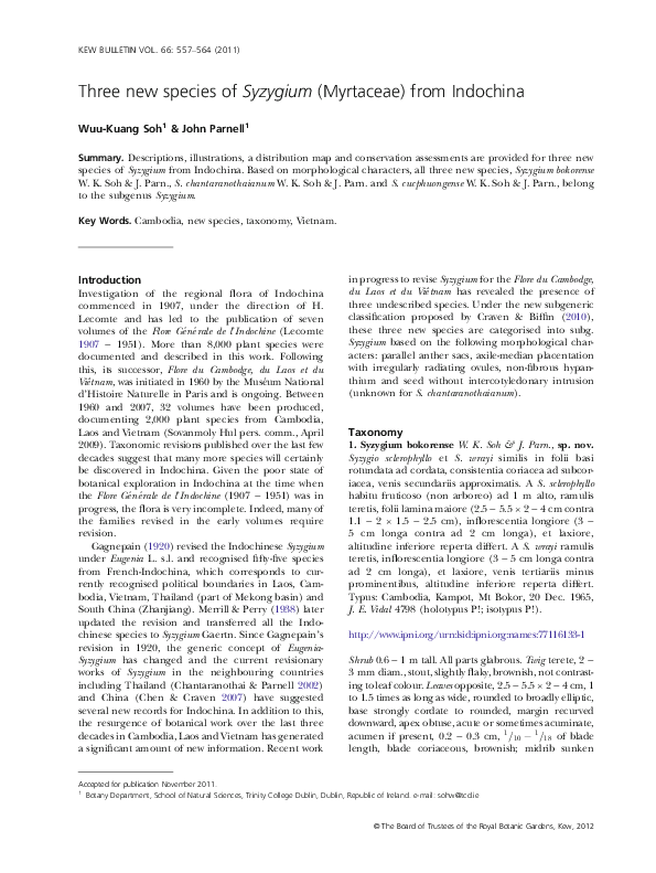 (PDF) Three new species of Syzygium (Myrtaceae) from Indochina