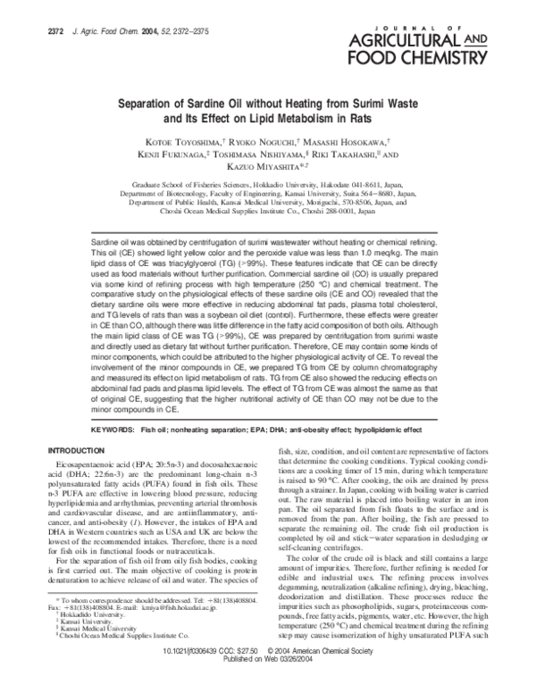 (PDF) Separation of Sardine Oil without Heating from Surimi Waste and ...
