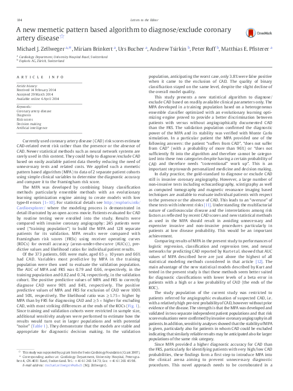 (PDF) A new memetic pattern based algorithm to diagnose/exclude ...