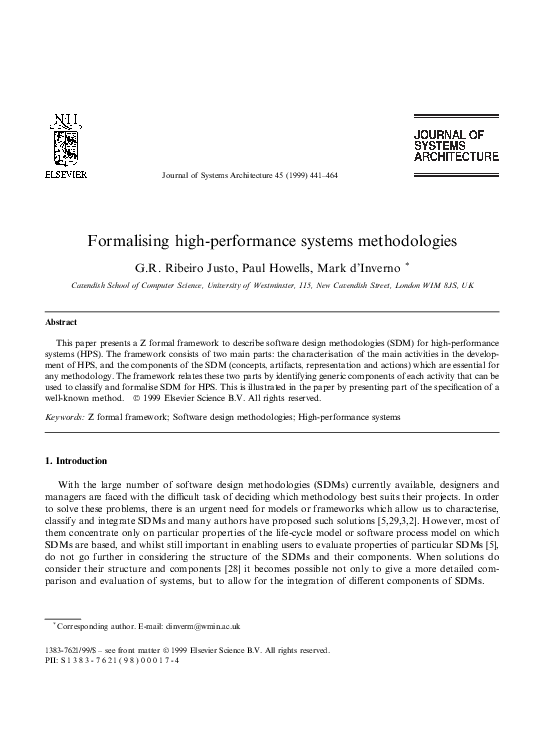 (PDF) Formalising high-performance systems methodologies