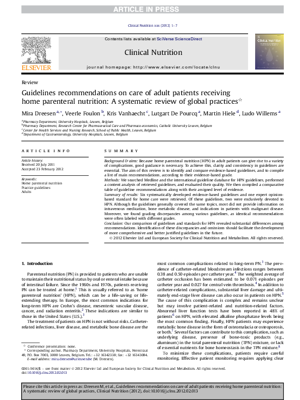 (PDF) Guidelines recommendations on care of adult patients receiving ...