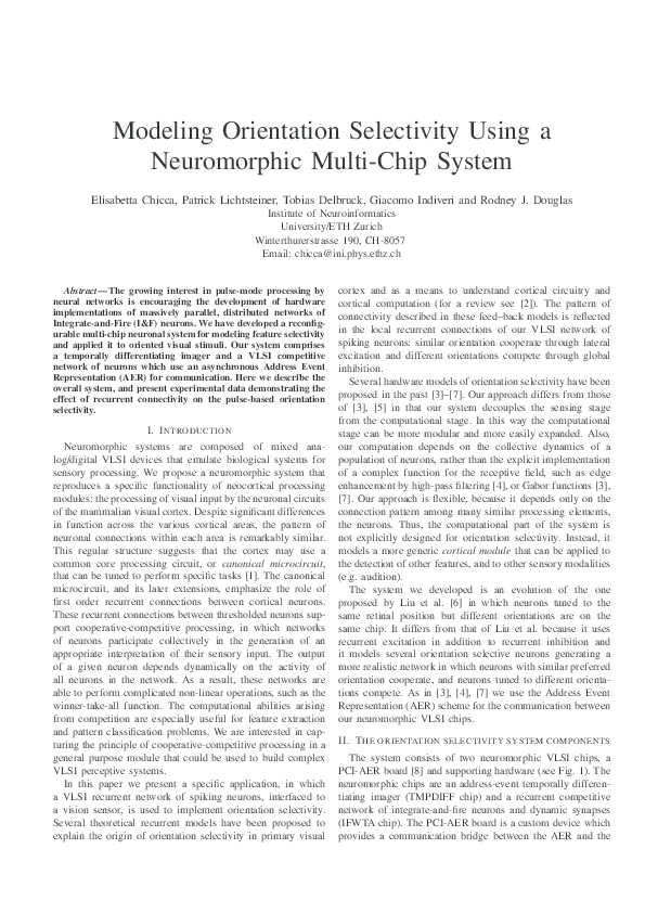 (PDF) Modeling orientation selectivity using a neuromorphic multi-chip system