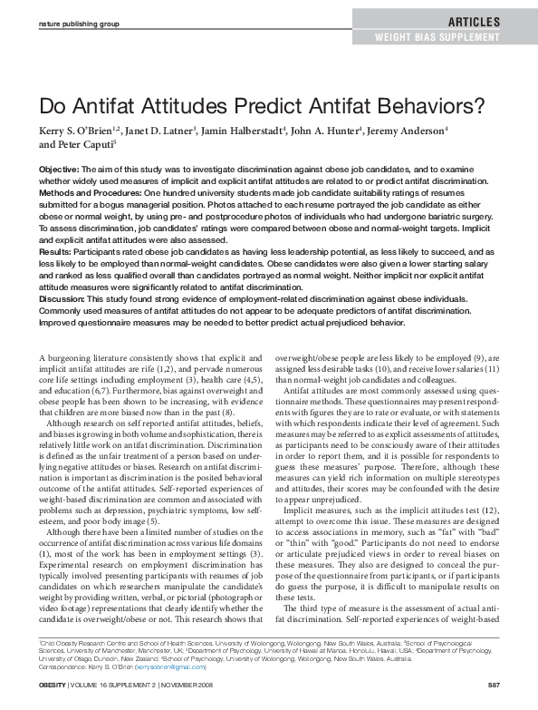 (PDF) Do Antifat Attitudes Predict Antifat Behaviors?