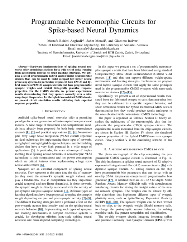 Pdf Programmable Neuromorphic Circuits For Spike Based Neural Dynamics