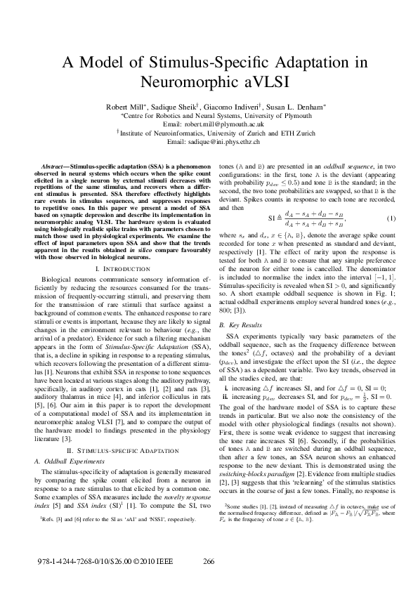Pdf A Model Of Stimulus Specific Adaptation In Neuromorphic Analog Vlsi
