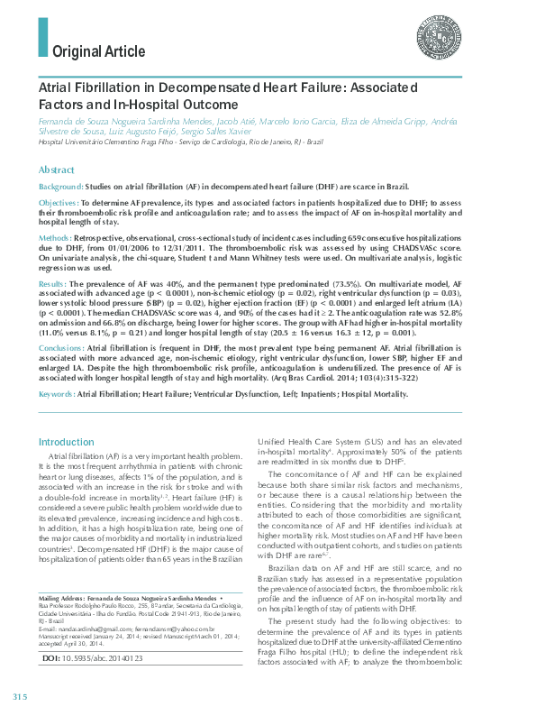 (PDF) Atrial Fibrillation in Decompensated Heart Failure: Associated ...