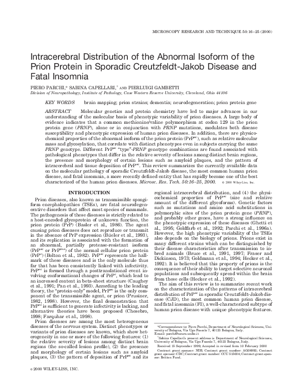 (PDF) Intracerebral distribution of the abnormal isoform of the prion ...