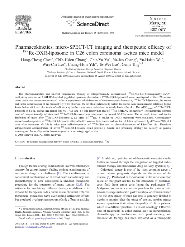 (PDF) Pharmacokinetics, micro-SPECT/CT imaging and therapeutic efficacy ...