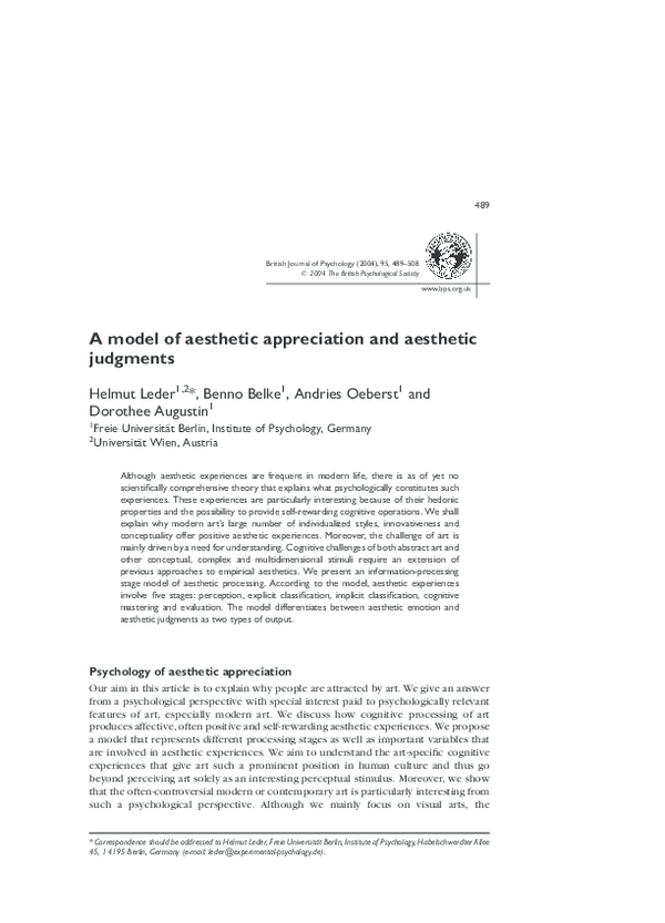 (PDF) A model of aesthetic appreciation and aesthetic judgments