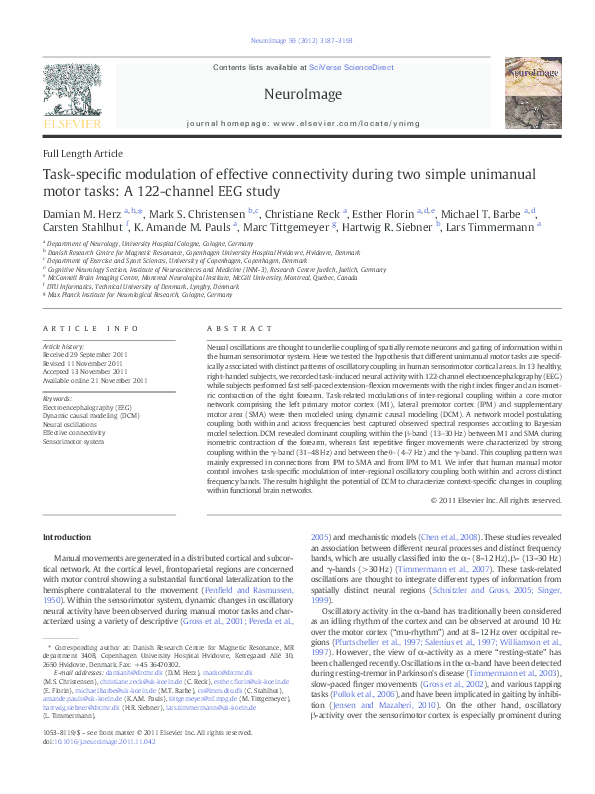 Pdf Task Specific Modulation Of Effective Connectivity During Two