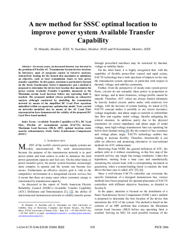 (PDF) A new method for SSSC optimal location to improve power system Available Transfer Capability