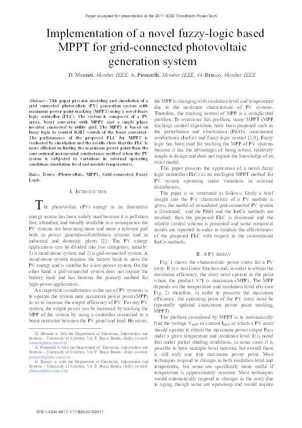 (PDF) Implementation of a novel fuzzy-logic based MPPT for grid-connected photovoltaic ...