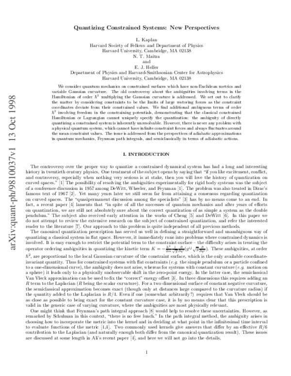 Pdf Constrained Systems And The Quantization In Curved Space