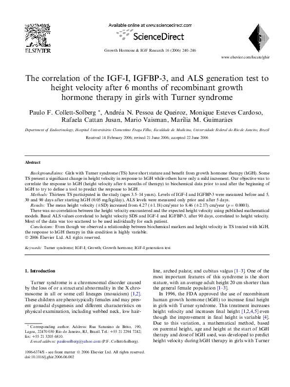 (PDF) The correlation of the IGF-I, IGFBP-3, and ALS generation test to ...