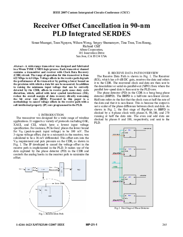 (PDF) Receiver Offset Cancellation in 90-nm PLD Integrated SERDES