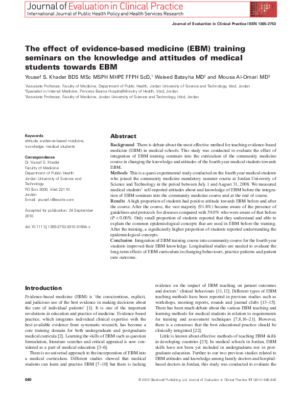 (PDF) The effect of evidence-based medicine (EBM) training seminars on ...